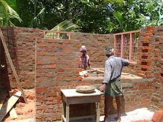 Kerala House Construction at Chengannur: Brick work reaching lintel level