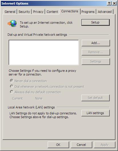 screenshot central: Internet Explorer 8 Options screenshot