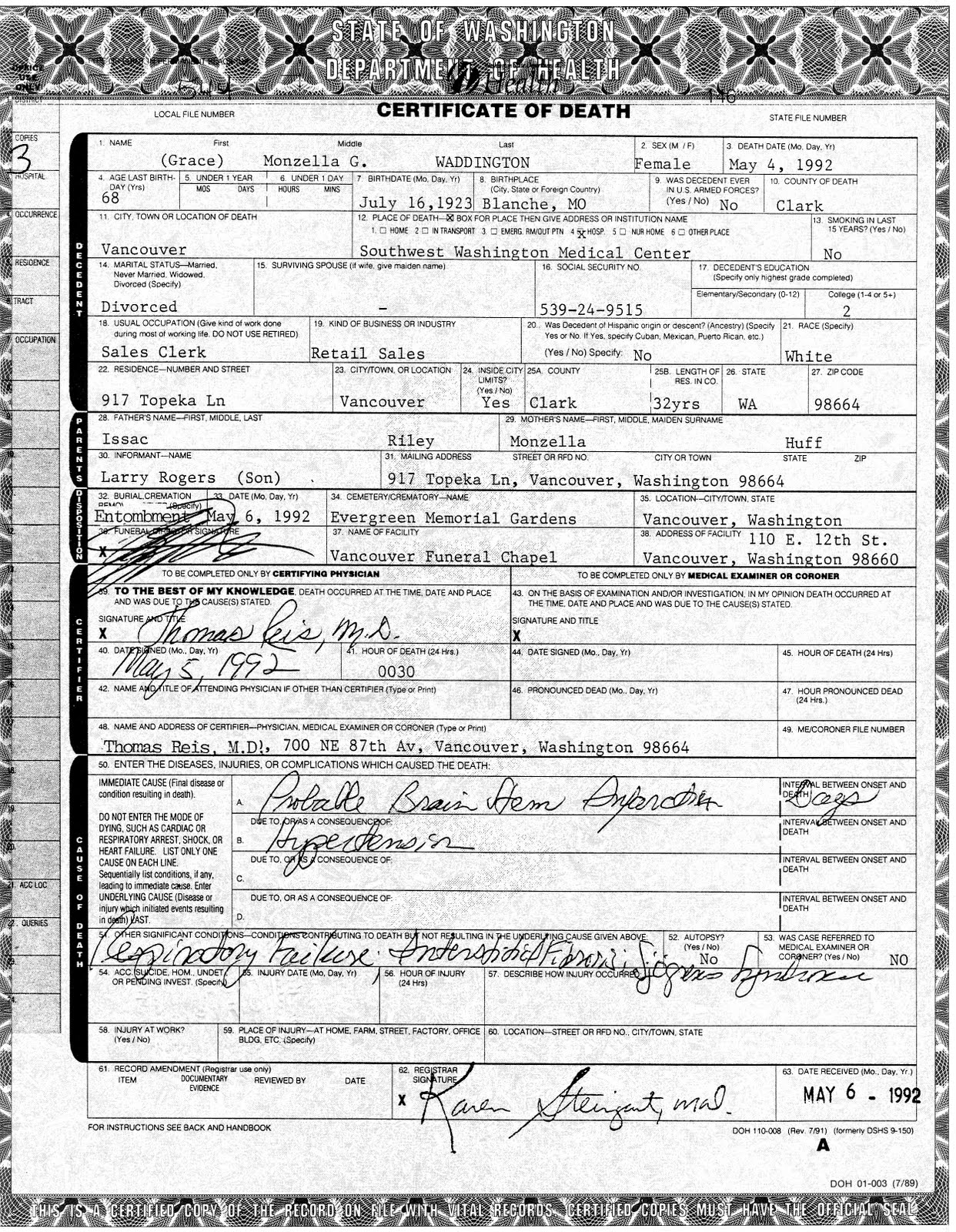 Pictures of Our Ancestors: Monzella Grace Riley Rogers Waddington 1923-1992