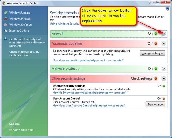 Information & Tutorial: Learn Vista - Checking Security Status Using ...