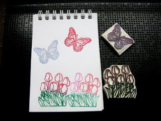 Euphoria's Handcarved Rubberstamps: Eraser Carving: Tulips & Butterfly