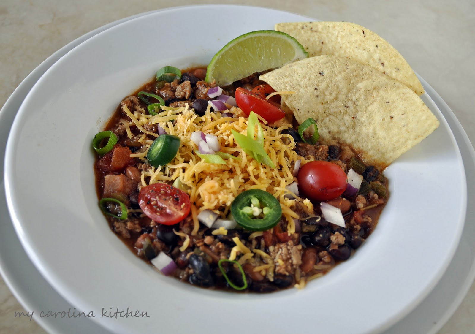 My Carolina Kitchen: Quick Spicy Turkey Chili Flavored With Smoky ...