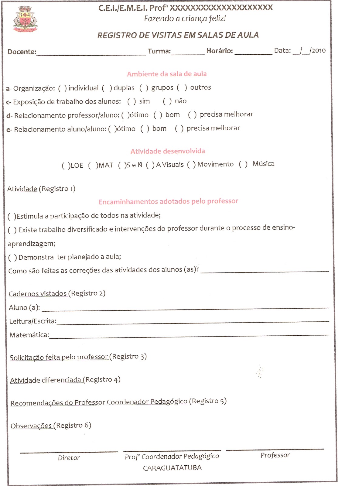 Diário da Coordenação Pedagógica: Registros do coordenador