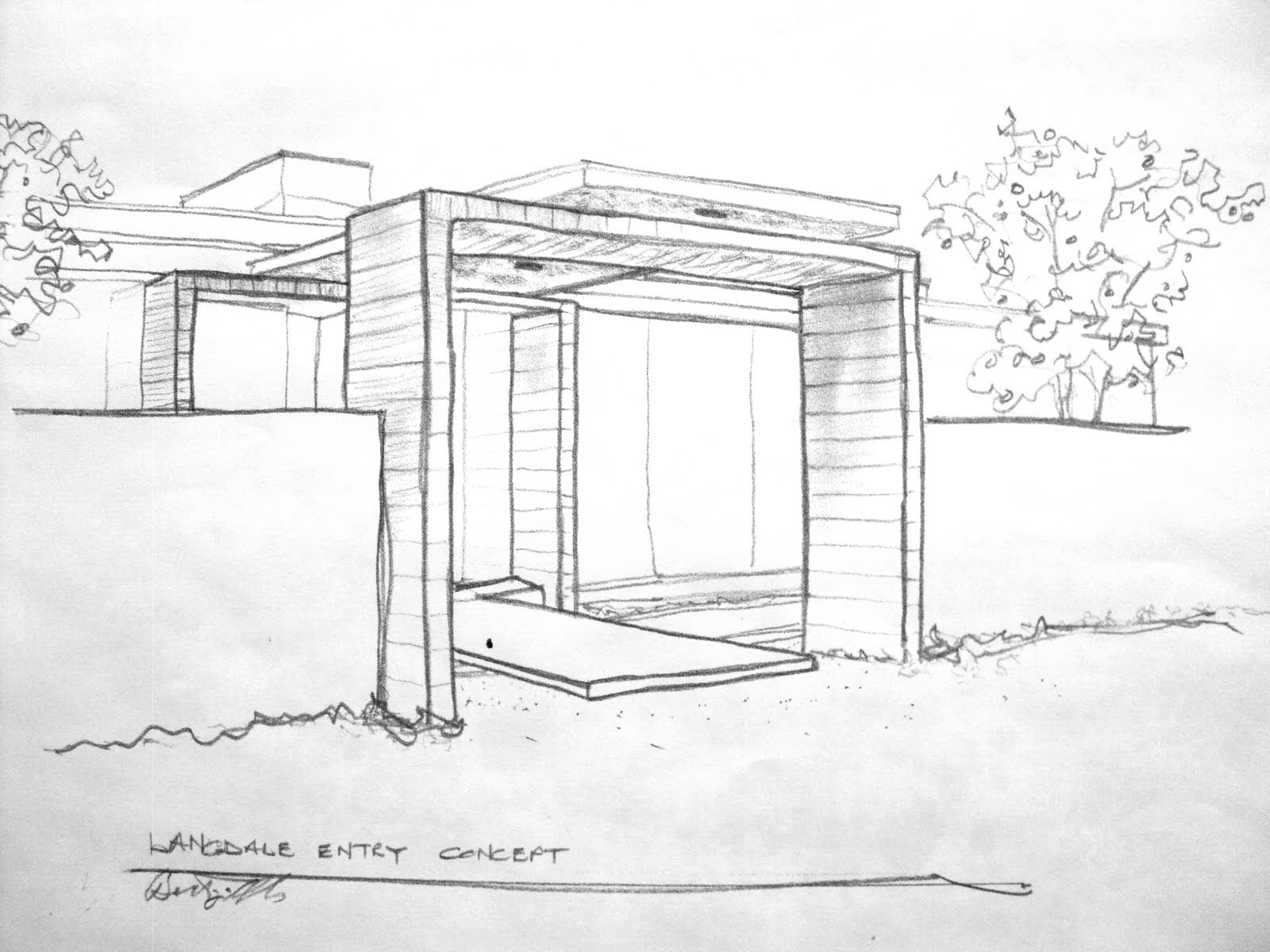 Langdale House: West Entry - Architect Drawing