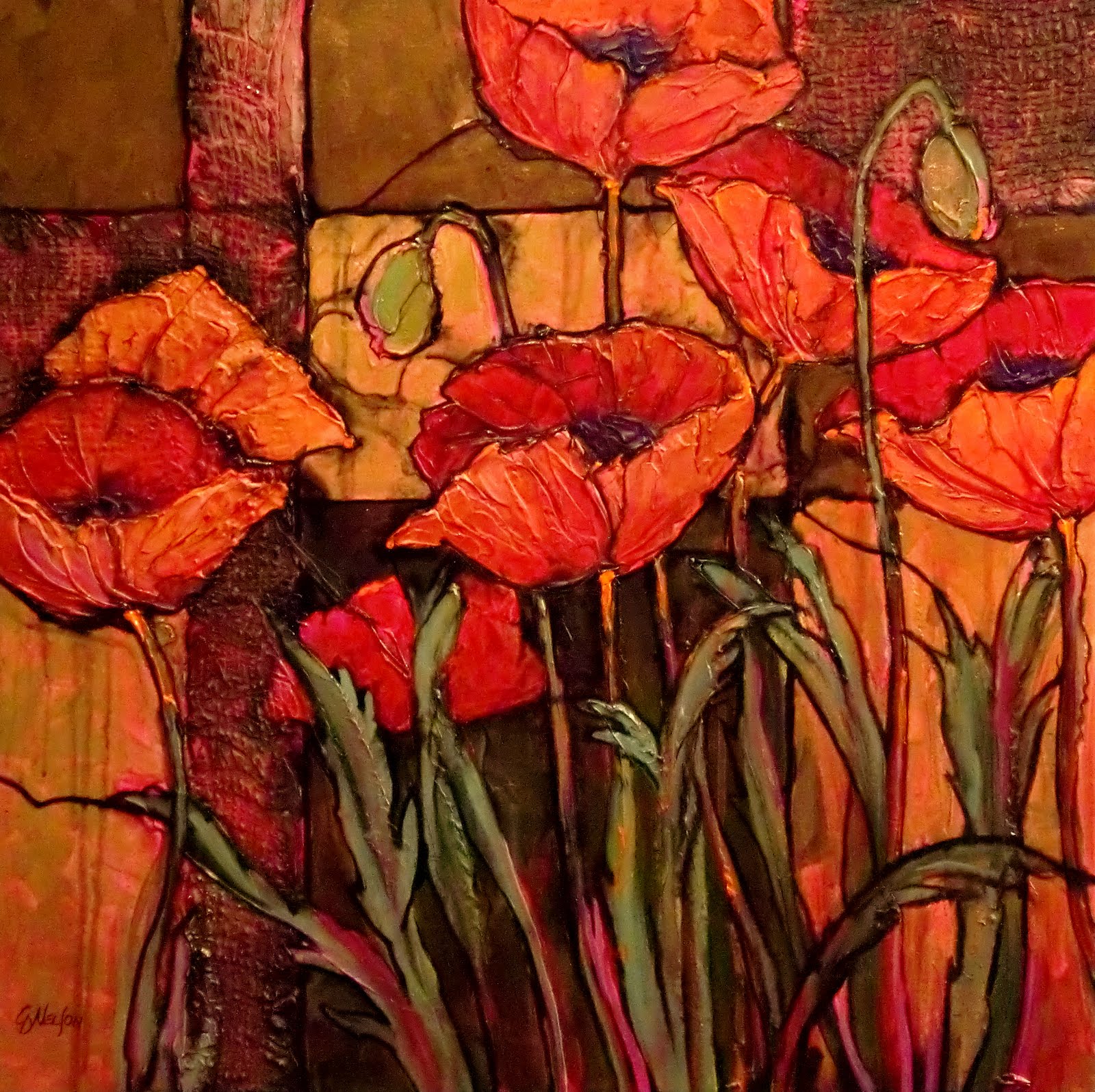 Daily Painters Abstract Gallery: Seven Poppies, 10105, textured floral ...