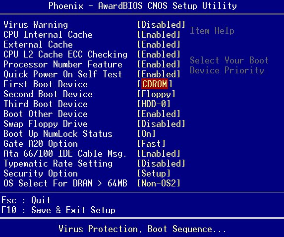 Step 5 .Change the First Boot Device priority to " CDROM