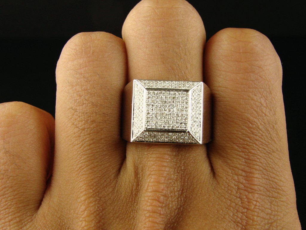 new_york_jewels: 10K MENS WHITE GOLD BIG SQUARE DIAMOND XL RING 1.0 CT