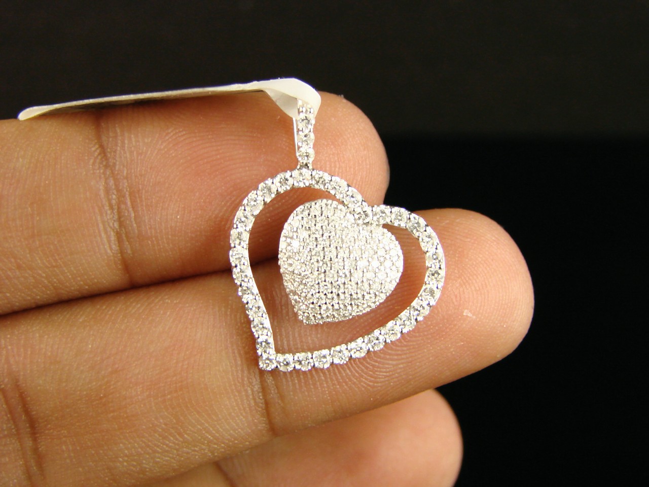 new_york_jewels: 14K WHITE GOLD DIAMOND PUFFED HEART PENDANT 2.20 CT