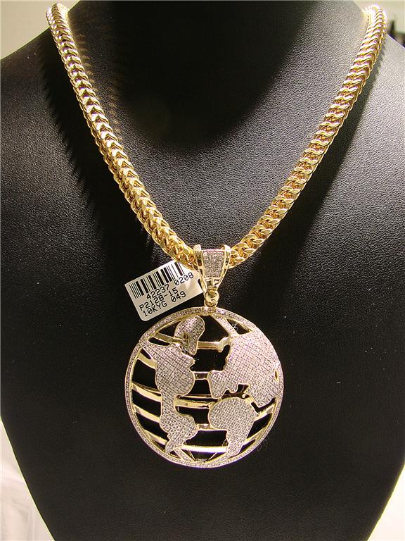 new_york_jewels: YELLOW GOLD GLOBE WORLD DIAMOND PENDANT CROSS - 2.30 CT
