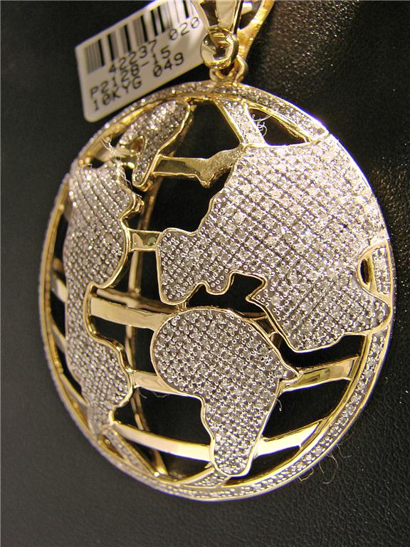 new_york_jewels: YELLOW GOLD GLOBE WORLD DIAMOND PENDANT CROSS - 2.30 CT