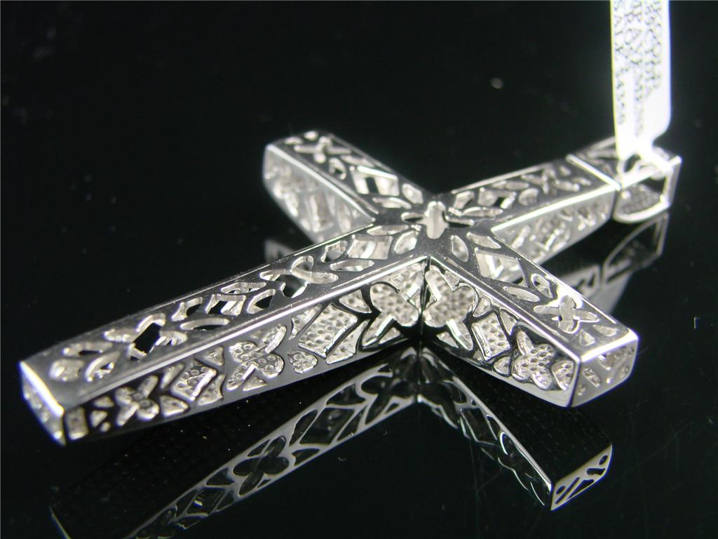 new_york_jewels: MENS 3.00 CT WHITE GOLD PAVE DOMED DIAMOND 3 INCH CROSS
