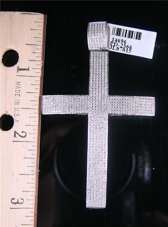 new_york_jewels: MENS 3.00 CT WHITE GOLD PAVE DOMED DIAMOND 3 INCH CROSS