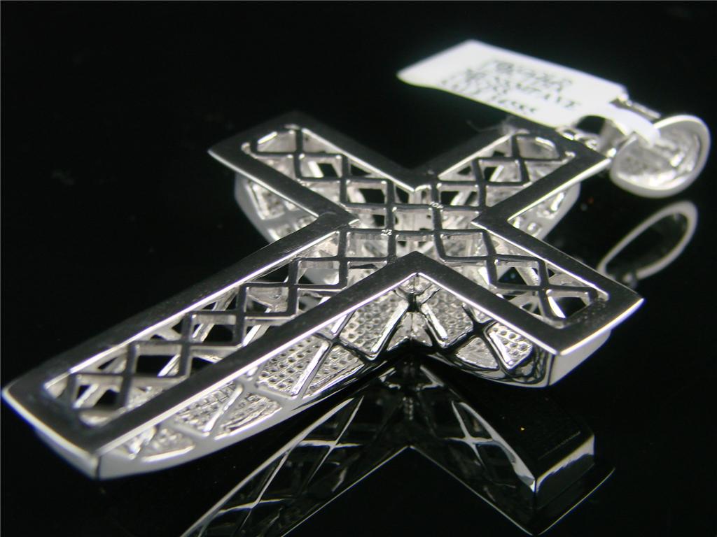 new_york_jewels: MENS 2.50 CT WHITE GOLD PAVE DOMED DIAMOND 3 INCH CROSS
