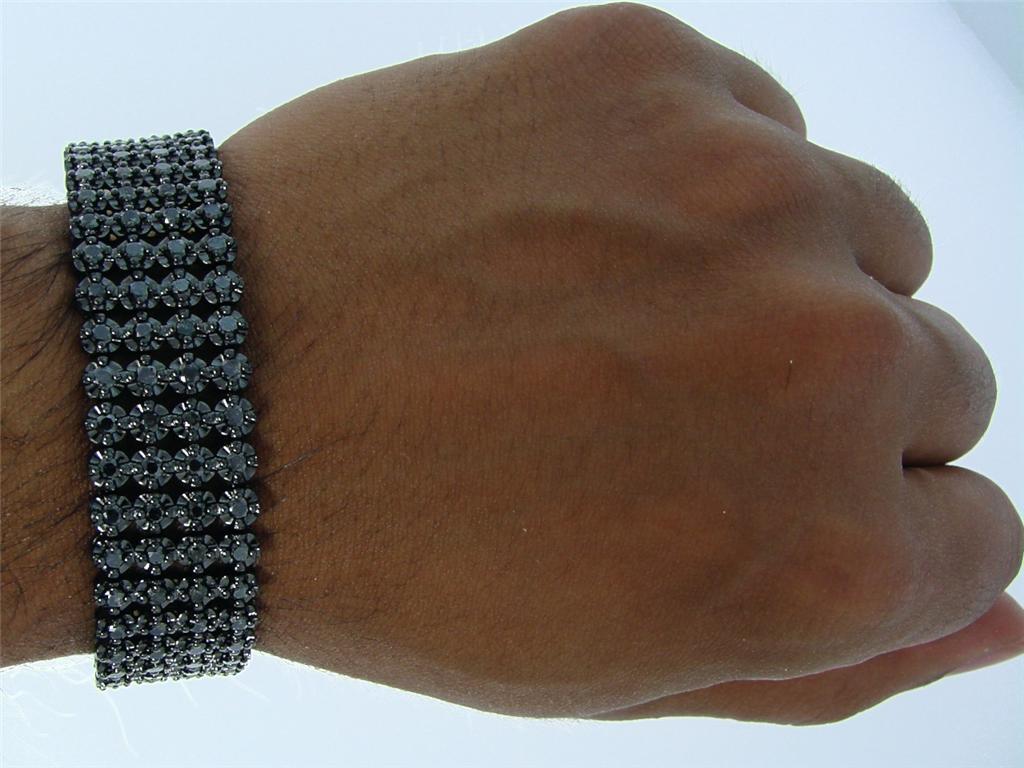 new_york_jewels: BIG MENS BLACK ON BLACK DIAMOND 4 ROW BRACELET 18.50 CT