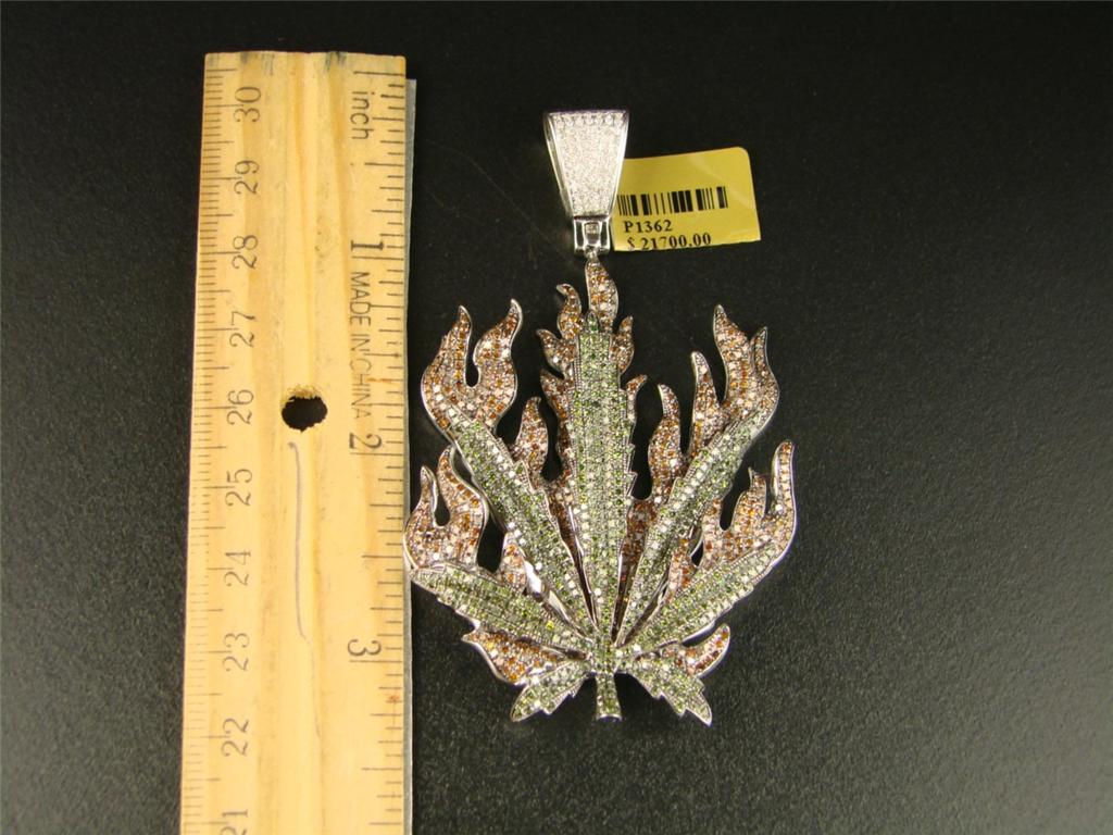 new_york_jewels: MENS MARIJUANA GREEN LEAF DIAMOND CHARM PENDANT 8.95 CT