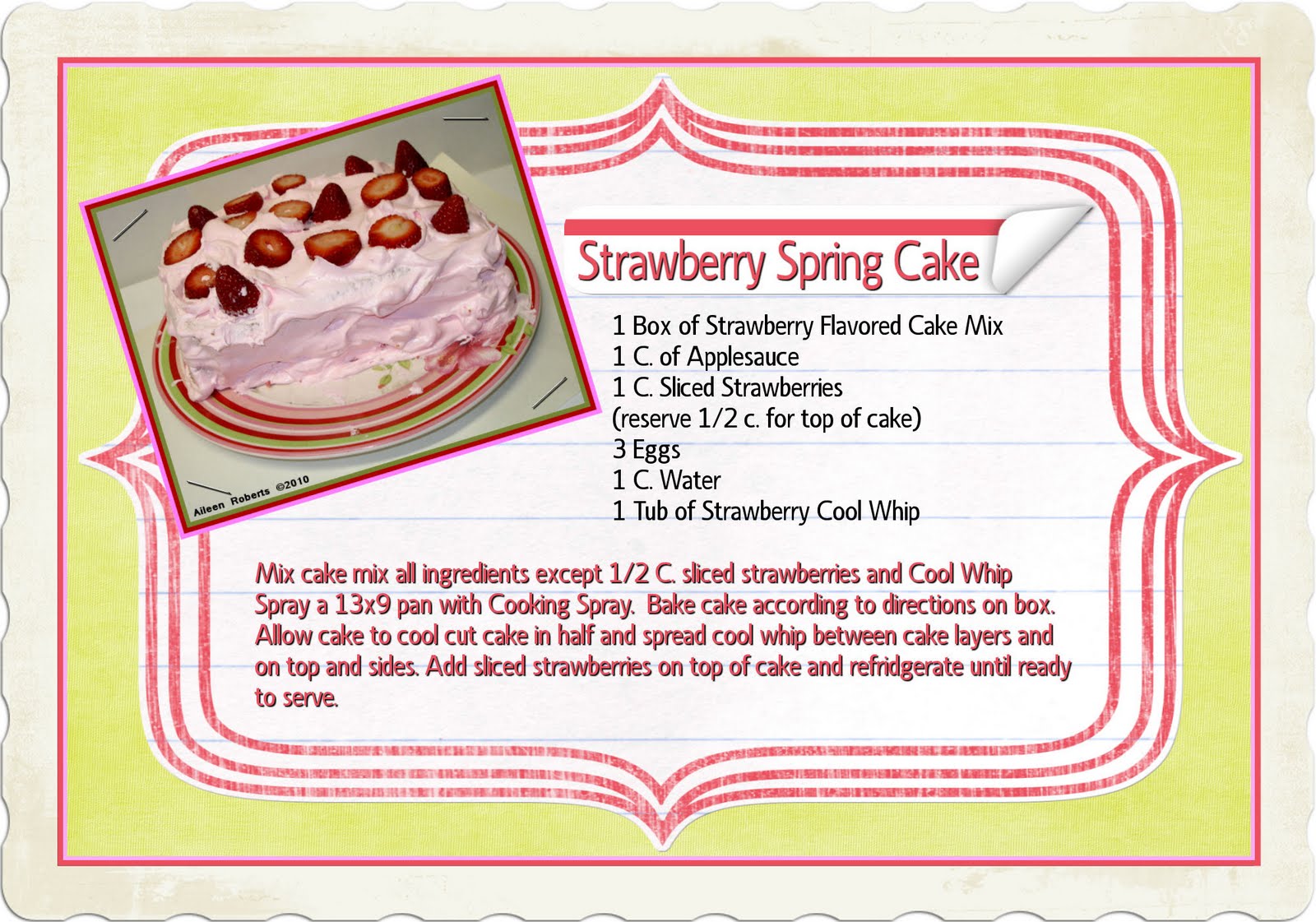 Aileen's Musings: Strawberry Spring Cake Recipe Card