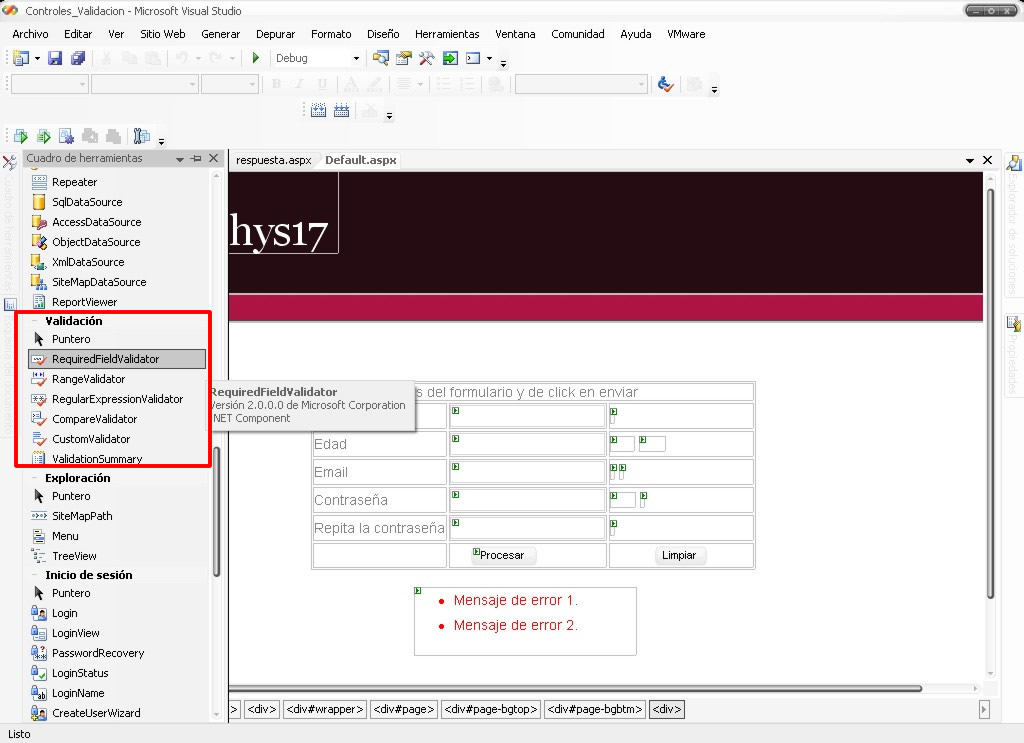 Vacil Mio Y Bayuncadas Controles De Validacion En Aspnet