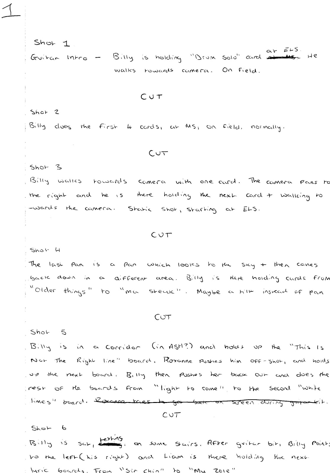 A2 Media Studies: Rough Shooting Script: