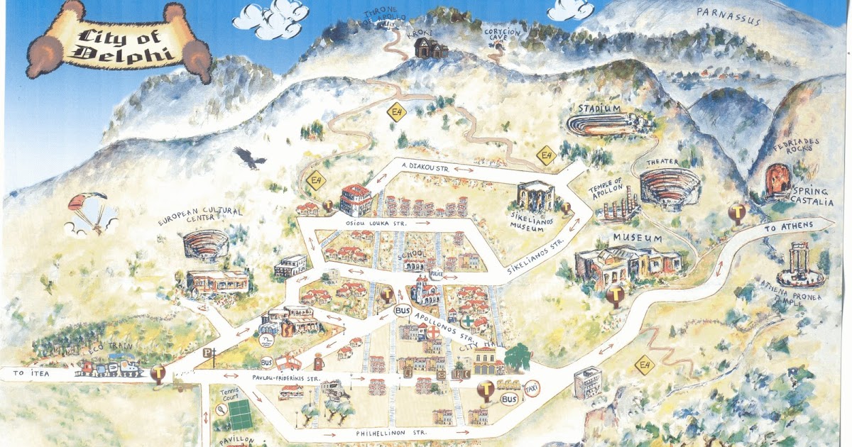 Delphi,Greece: A map of Delphi city (English)