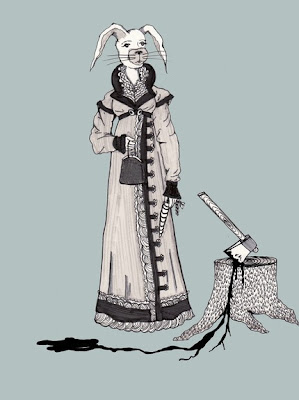 Animal Heads on Human Bodies: Rabbit heads on human bodies.