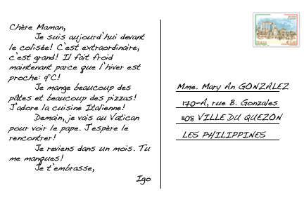 Ma vie, en français: Carte Postale