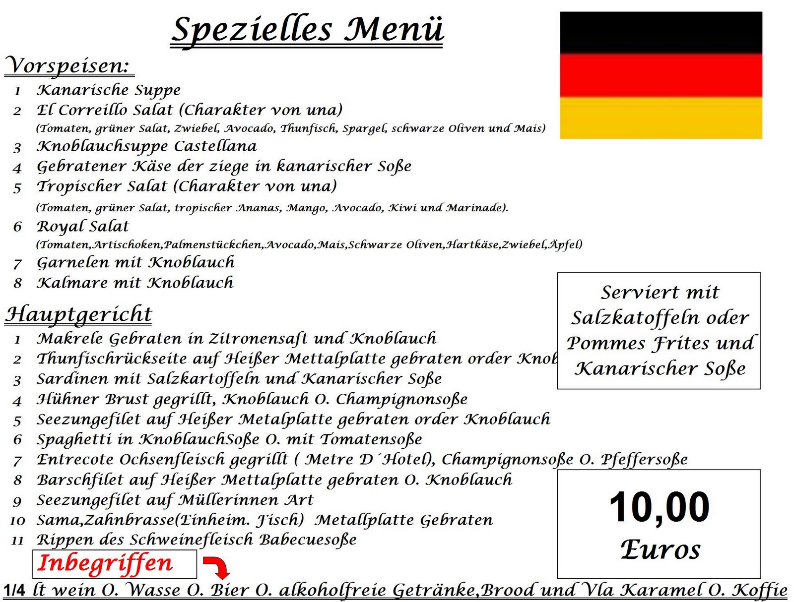 Restaurante El Correillo: Menú en Aleman