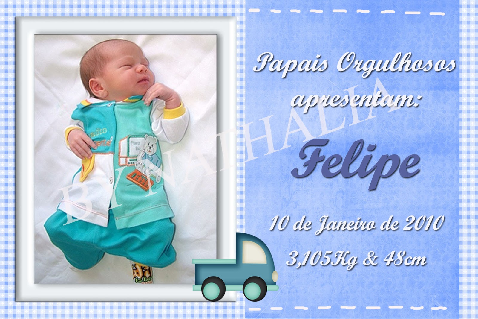 Nathália S. M. Fernandes: Cartão Nascimento - Menino 001