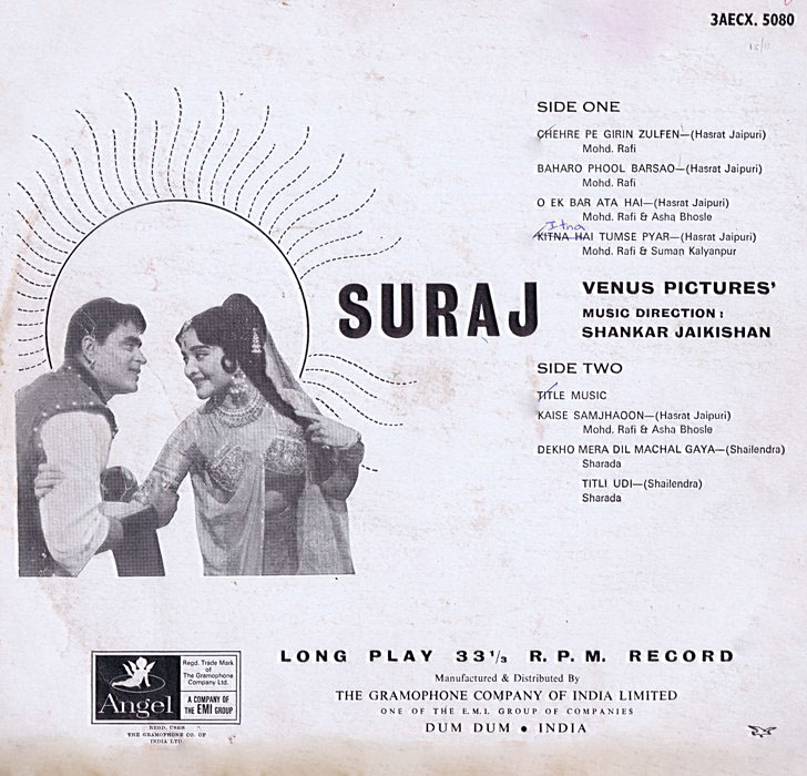My Music Movies and Mutterings: MUSIC #82: SURAJ 1966 (HINDI OST)