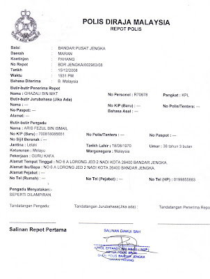 Awalnya Susah Akhirnya Mudah: Salinan Report Polis Jengka