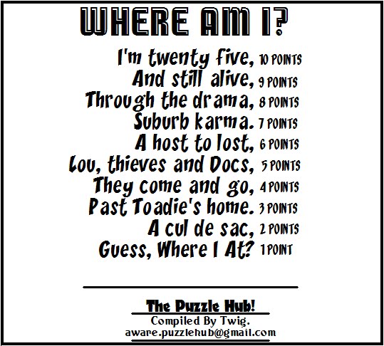 The Puzzle Hub: Riddle 'N Rhyme; Where Am I?