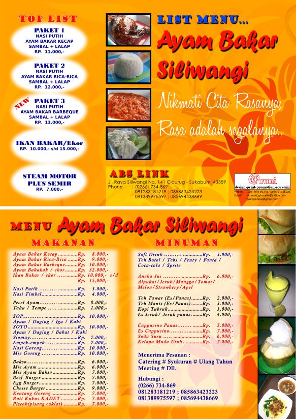 Ayam Bakar Siliwangi (ABS): LIST MENU ABS