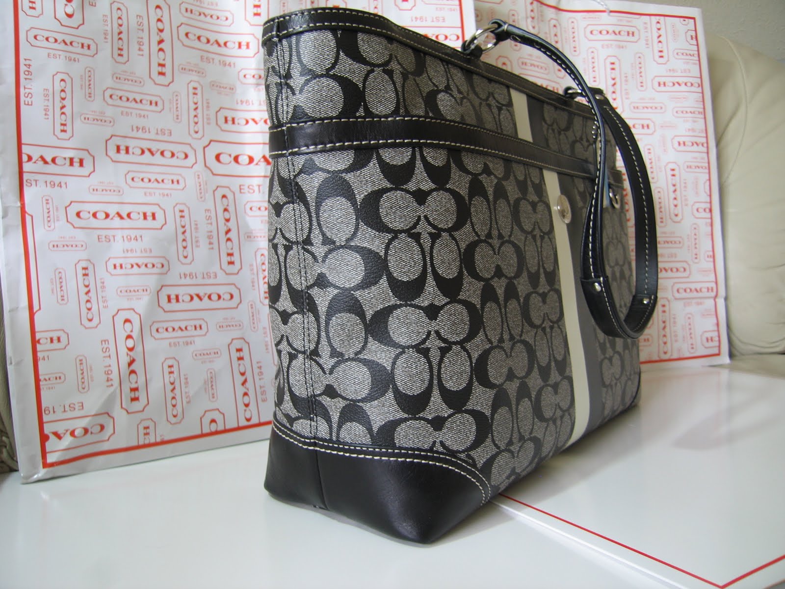 Coach purses: Heritage Stripe Multi tote F14475