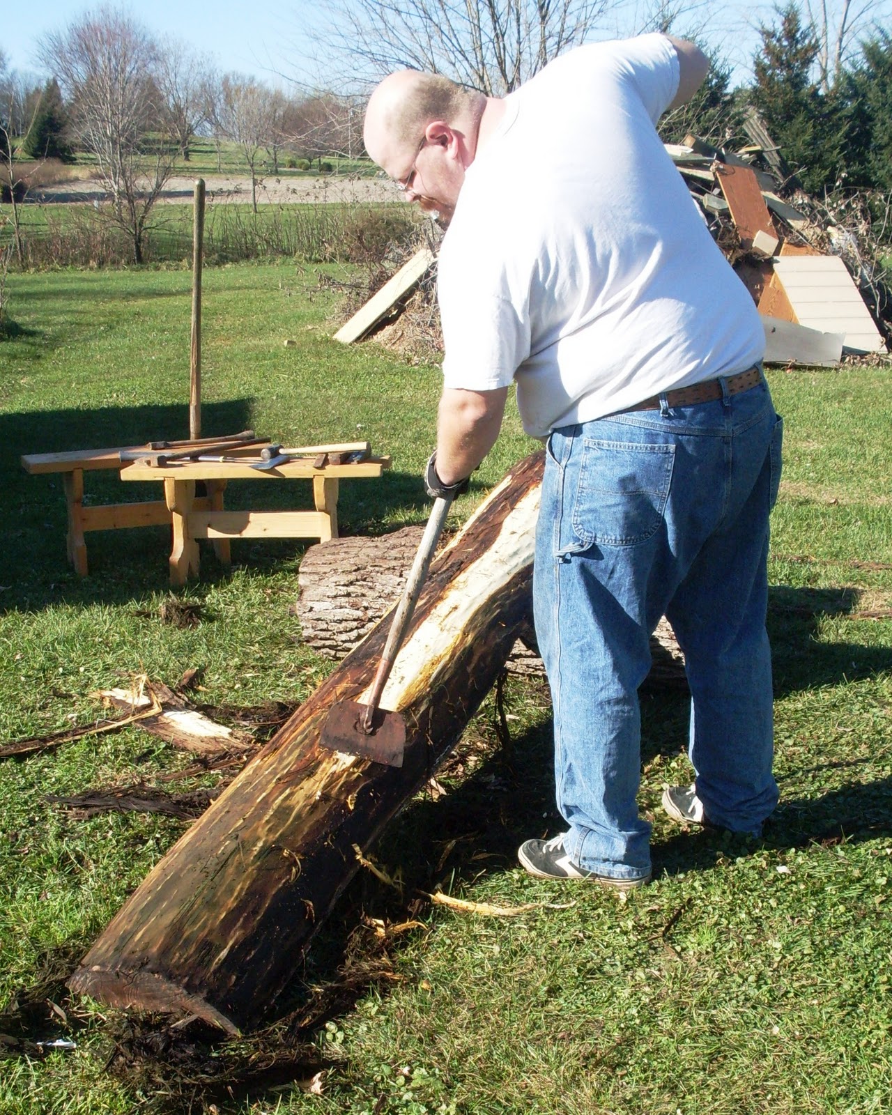 Splitting Black Walnut.