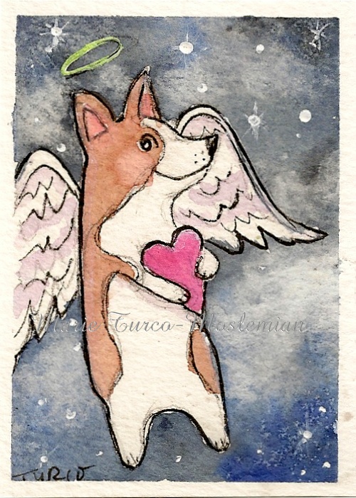 Fairies and Tails: Original Corgi angel watercolor painting