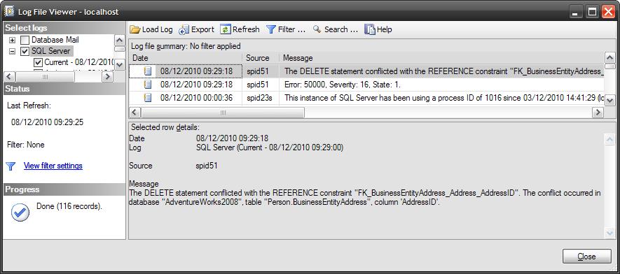sql solace: Logging Errors to SQL logs via RAISERROR WITH LOG