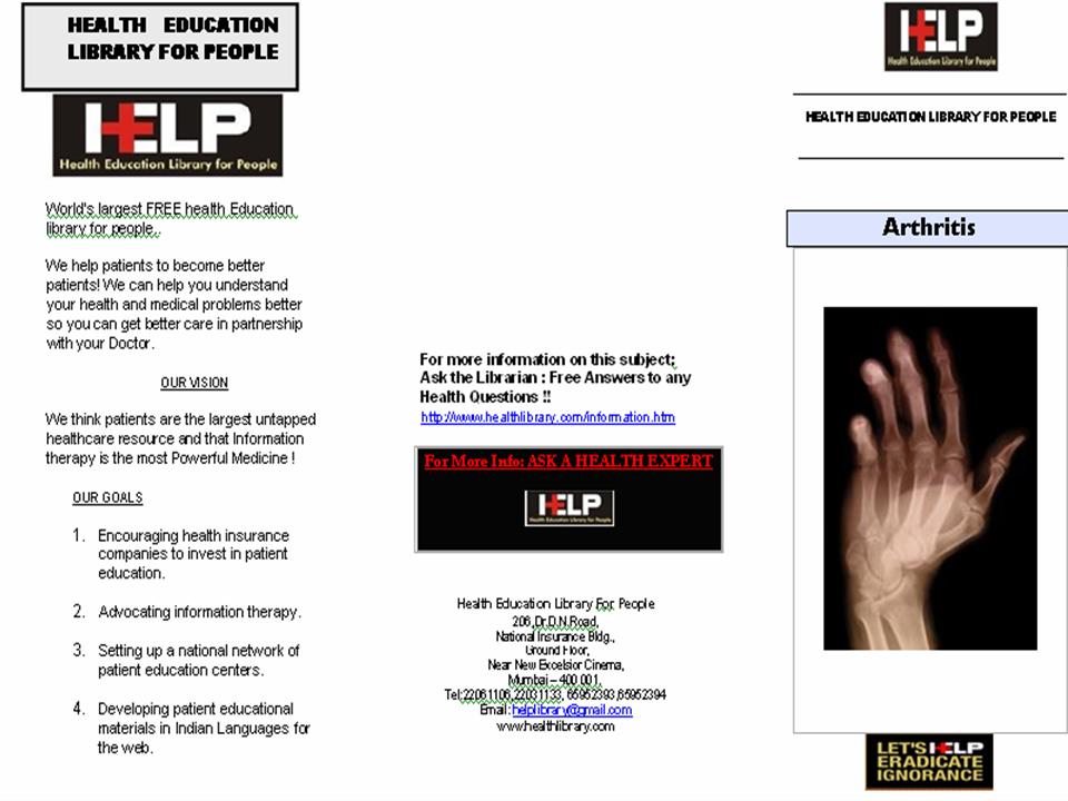 Health Information Guide- HELP: English Health Pamphlet - Arthritis
