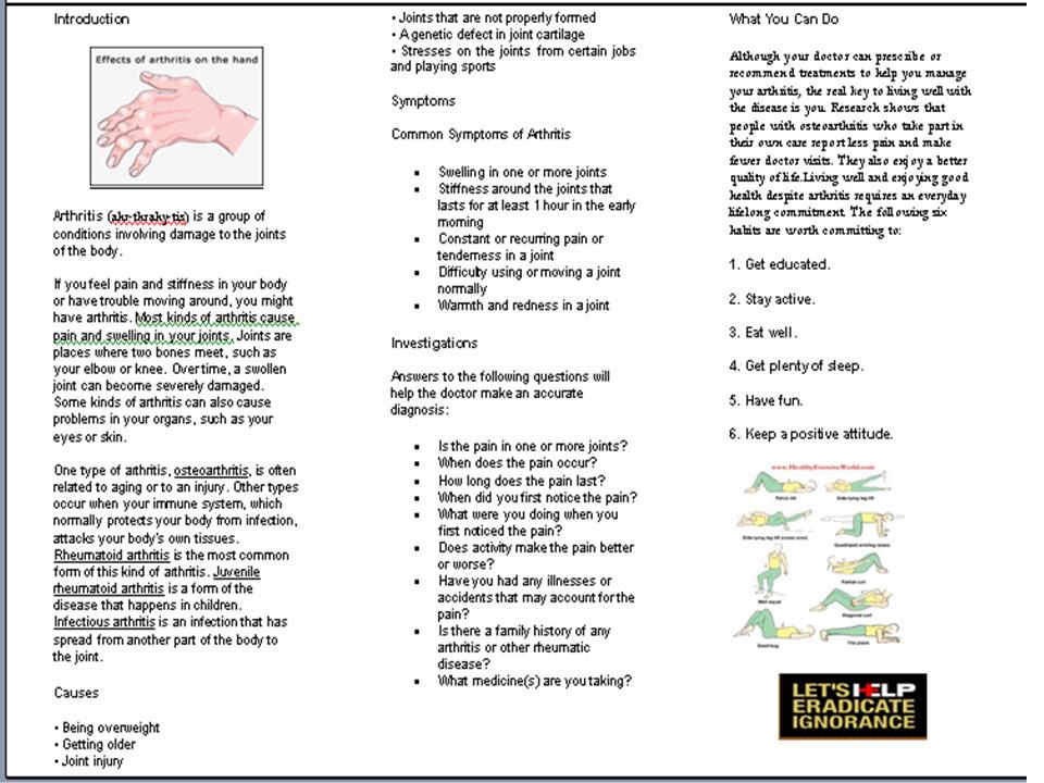 Health Information Guide- HELP: English Health Pamphlet - Arthritis