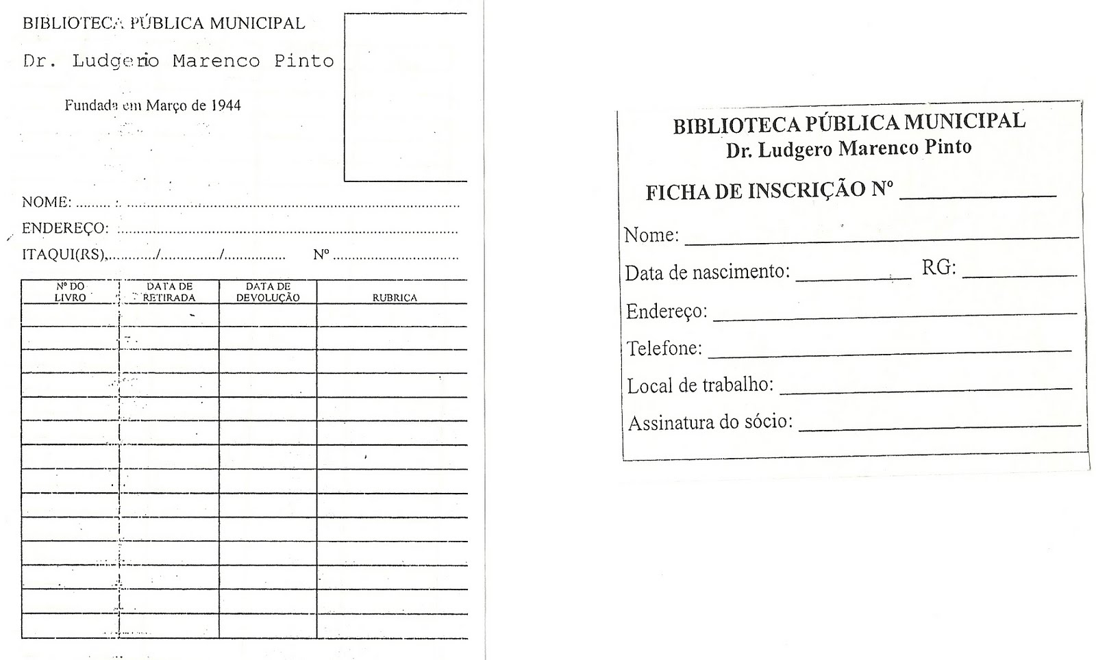 ISADORA: AS DUAS FICHAS DISPOSTAS PELA BIBLIOTECA PÚBLICA MUNICIPAL DR ...