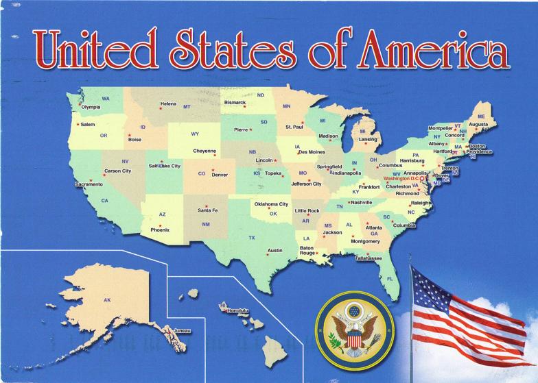 POSTCARD EXCHANGE: USA - map postcard