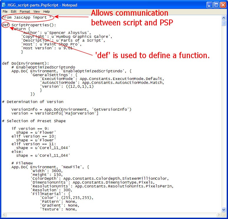 Humbug Graphics Galore: Parts of a Script