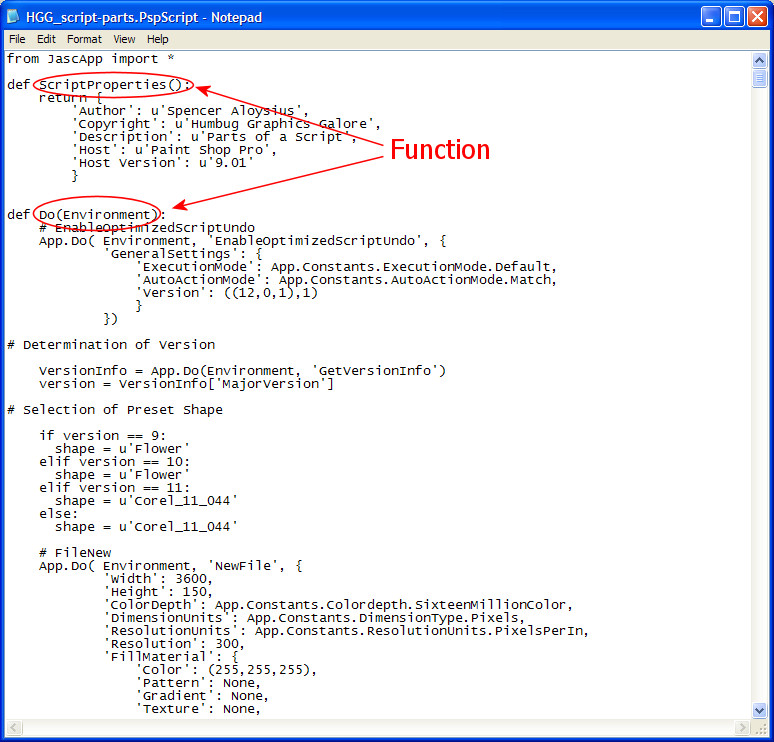 Humbug Graphics Galore: Parts of a Script