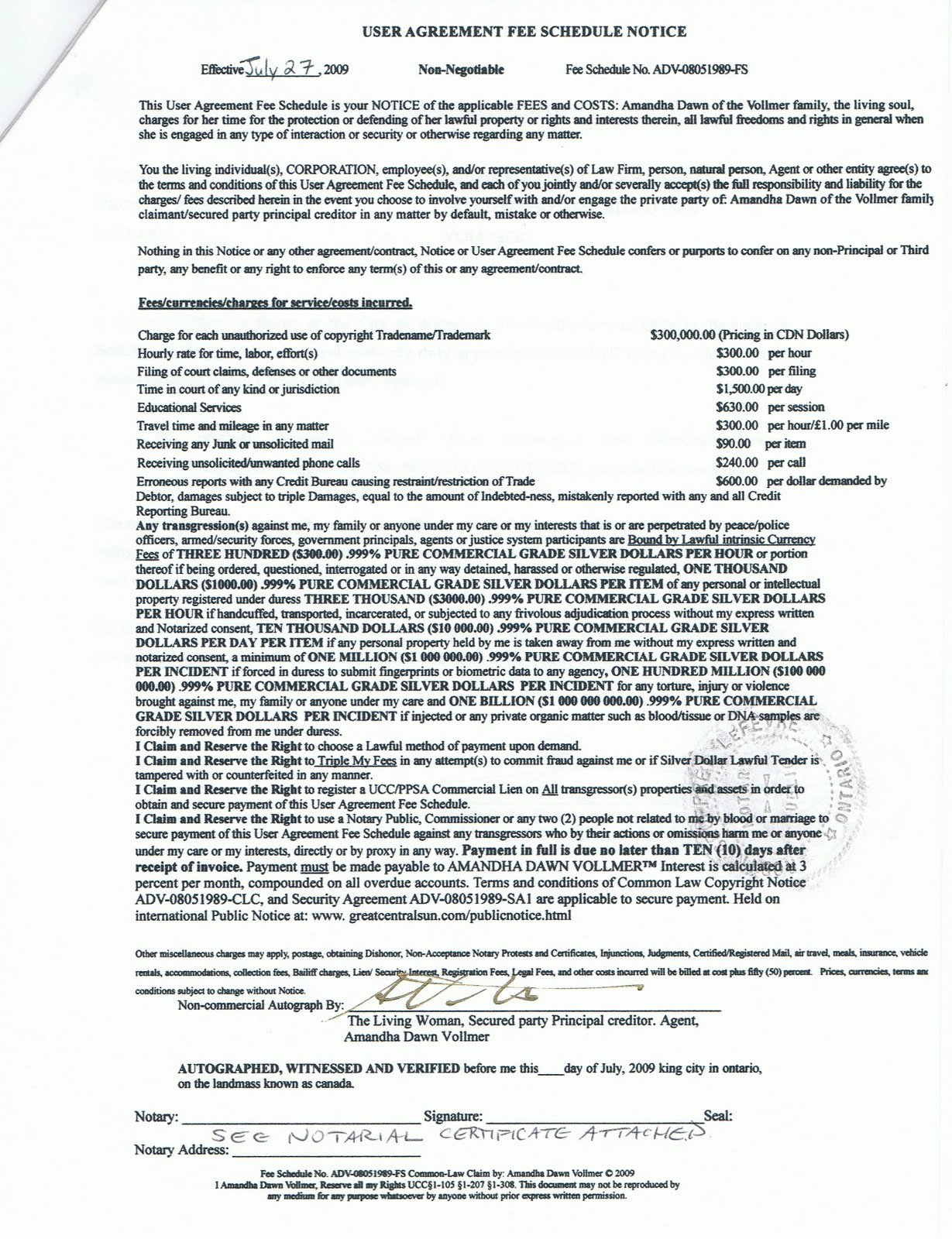 Public Notice: FEE SCHEDULE