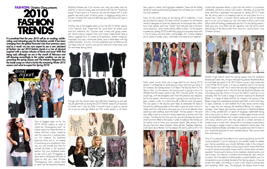 Christina Cheng NEWS: Magazine published work.