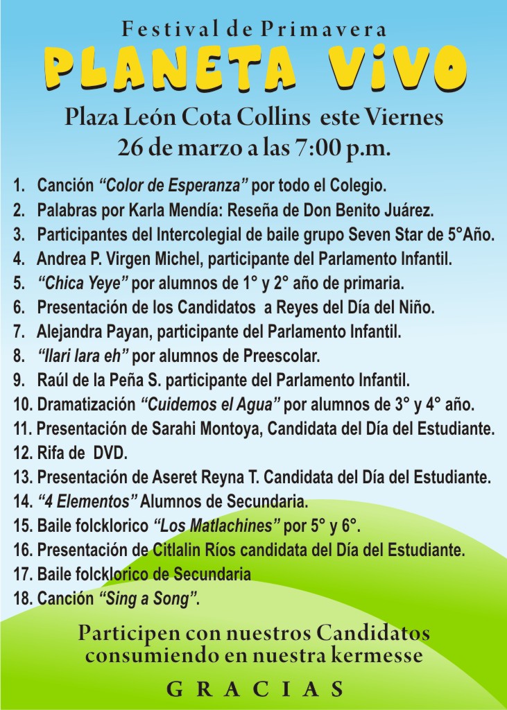 Colegio Mariangel: Programa Festival de Primavera
