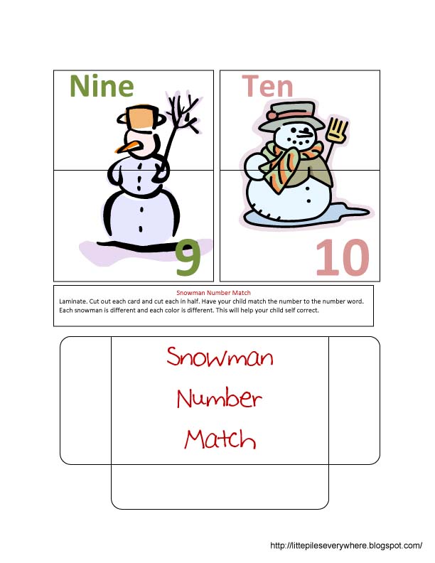 Little Piles Everywhere: Snowman Number Match - FREE Printable