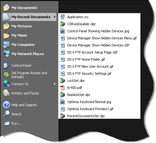 My Recent Documents displayed in Windows XP ~ Free Tips & Tricks for ...