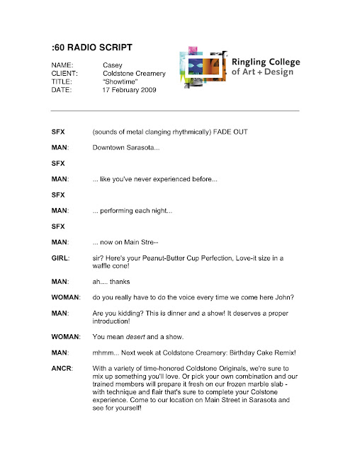 Art & Design by Casey Ligon: Advertising Copywriting - Radio Script