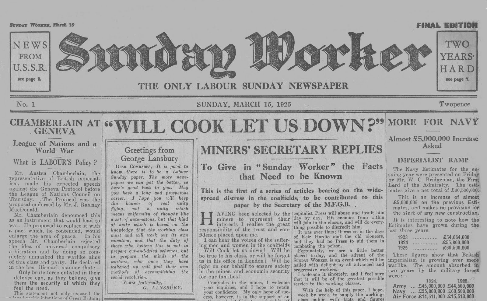 Hayes Peoples History: Sunday Worker - 1925-1929