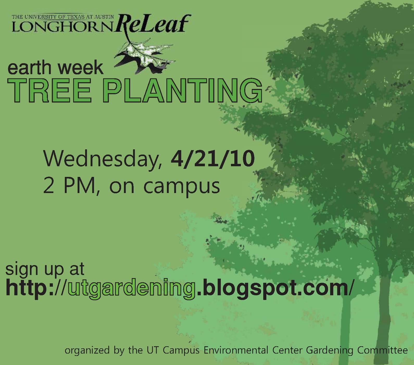 UT Gardening Committee: earth week tree planting April 21st!