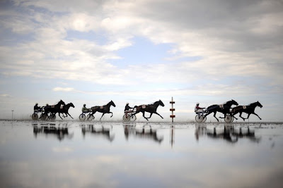 Carrera de caballos en el mar